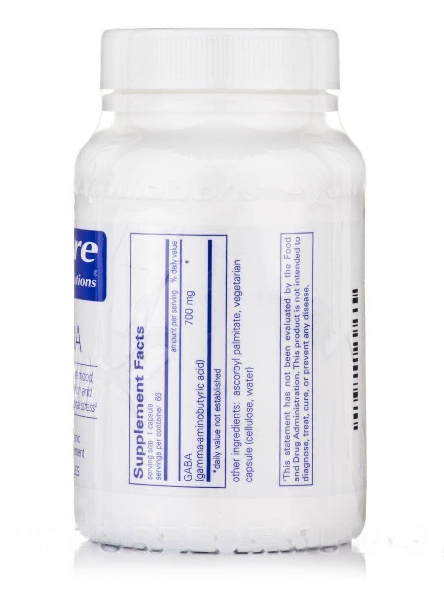 ГАМК, Гамма-аміномасляна кислота, GABA, Pure Encapsulations, 700 мг 60 ...
