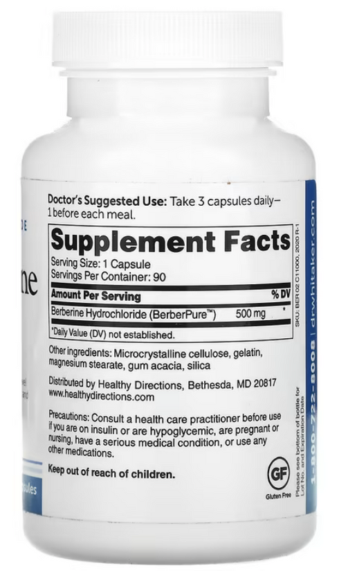 Берберин (Berberine), Whitaker Nutrition, 1500 мг, (500 мг в 1 капсулі ...