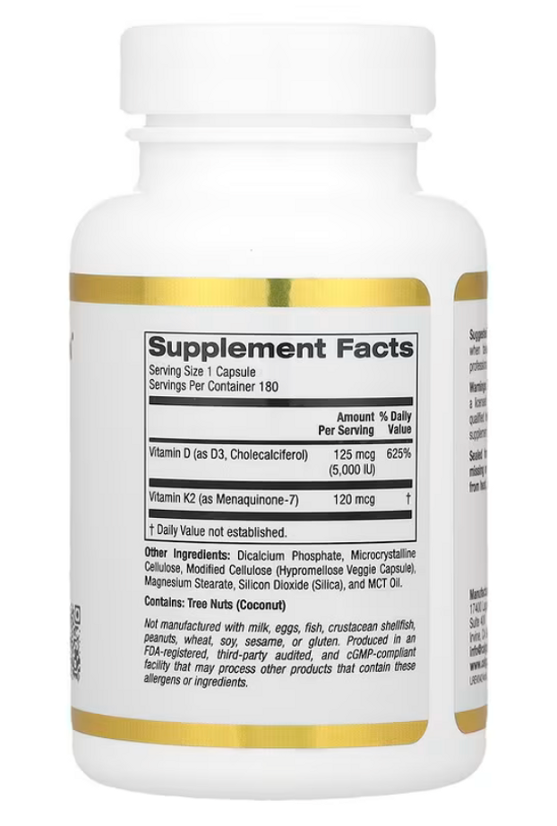 Вітамін D3+К2, Vitamin D3+K2, 5000 МО/120 мкг, California Gold ...